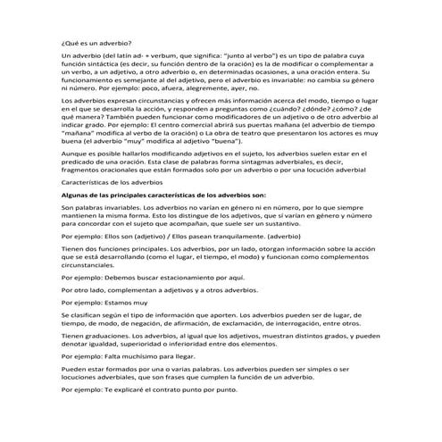 Qué es un adverbio significado funcion y partes | DOCX