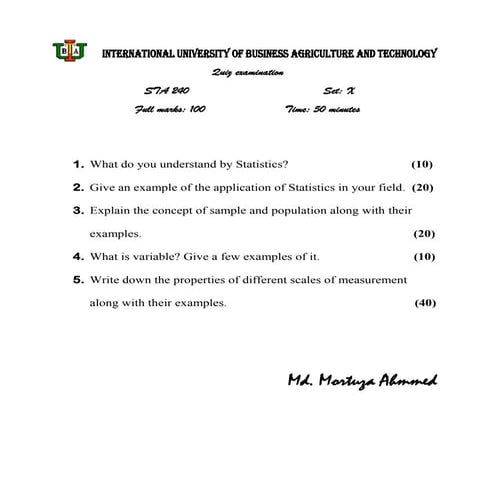 Exam Questions on Basic Statistics | DOCX