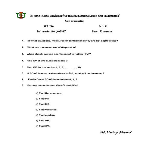 Exam Questions on Basic Statistics | DOCX