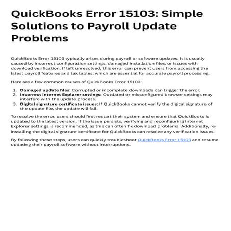 QuickBooks Error 15103: Fixing Update Interruptions with Ease | PDF