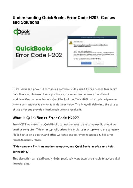 Fix QuickBooks Error Code H202 in Multi-User Mode | PDF Fix QuickBooks Error Code H202 in Multi-User Mode | PDF