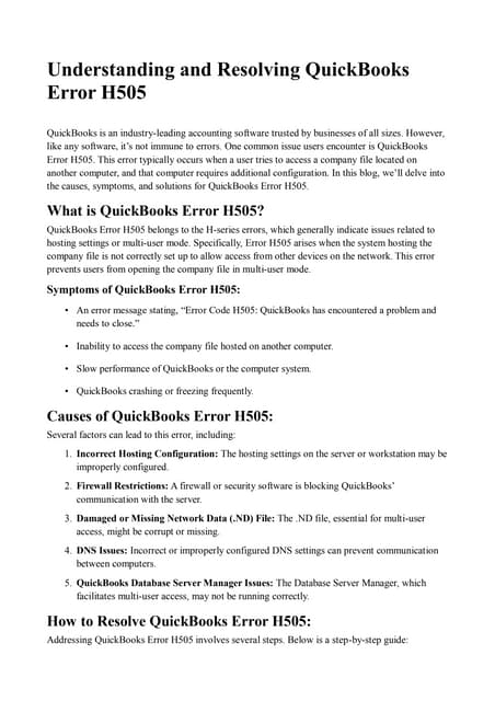 QuickBooks Error Code H202: Causes and Solutions for Multi-User ...