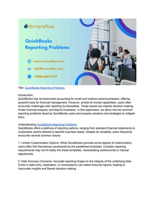 QuickBooks Reporting Problems: What you need to know | PDF