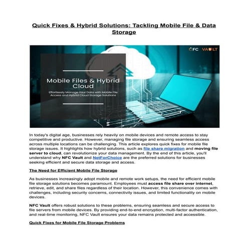 Quick Fixes & Hybrid Solutions: Tackling Mobile File & Data Storage | PDF