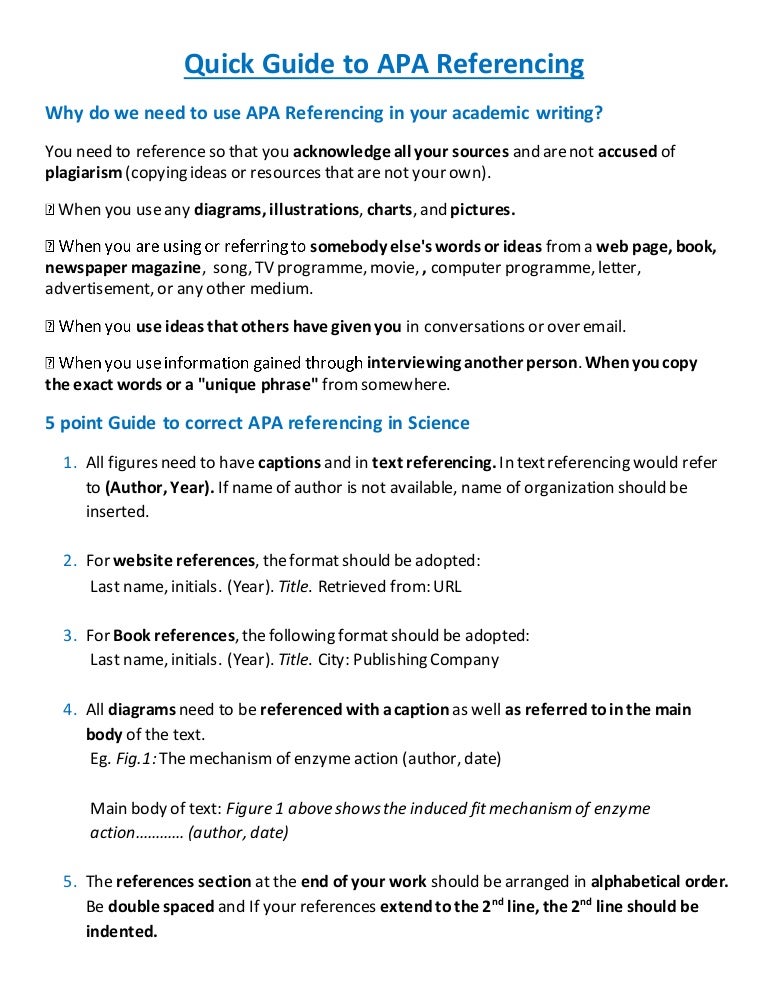 Quick guide to APA Referencing for Science Reports and Essays