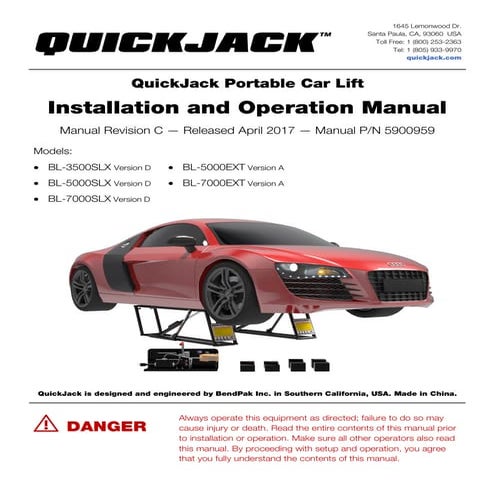 Quick jack car-lift-manual-2017 | PDF