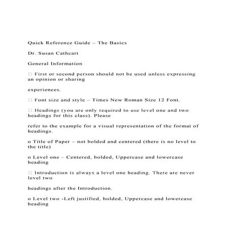 Quick Reference Guide – The BasicsDr. Susan CathcartGe.docx | Resume ...