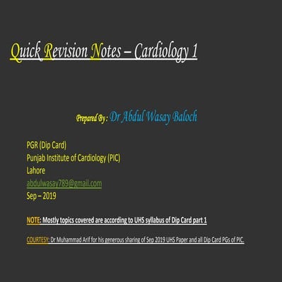 Quick revision notes cardiology part 1 (1) | PDF | Heart and ...