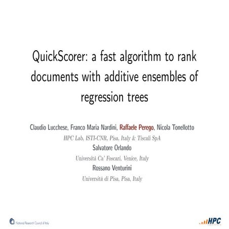 QuickScorer: A Fast Algorithm to Rank Documents with Additive Ensembles of Regression Trees. | PDF