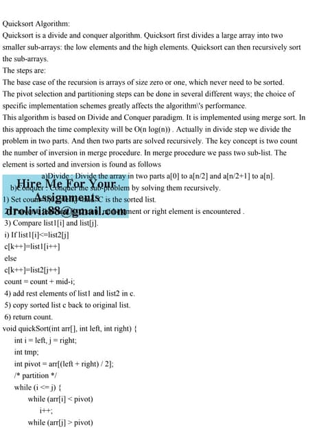 Quicksort Algorithmquicksort Is A Divide And Conquer Algorithm Qpdf