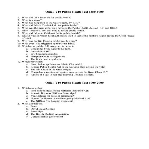 Quick Y10 public heath test | PDF