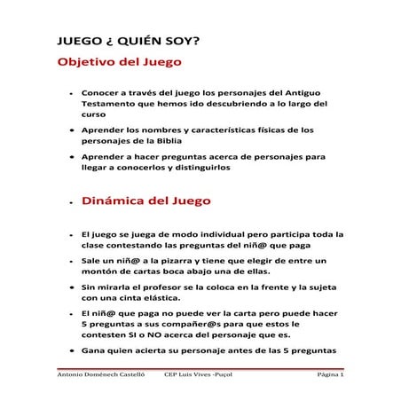 Explicación del Juego: Quién soy | DOC