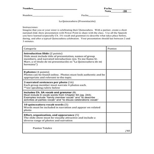 Spanish 1 friends oral assesment rubric | DOC