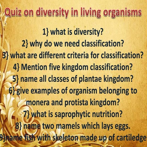 Quiz on diversity in living organisms | PPTX