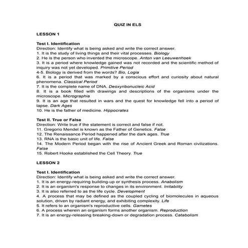 QUIZ in Earth and Life Science Senior high | PDF