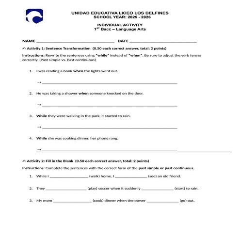 Past simple vs past continuous worksheet | DOCX