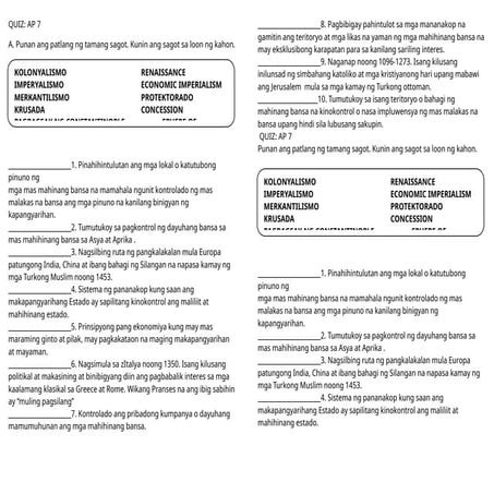 QUIZ learning activity sheet for grade 7 | DOCX