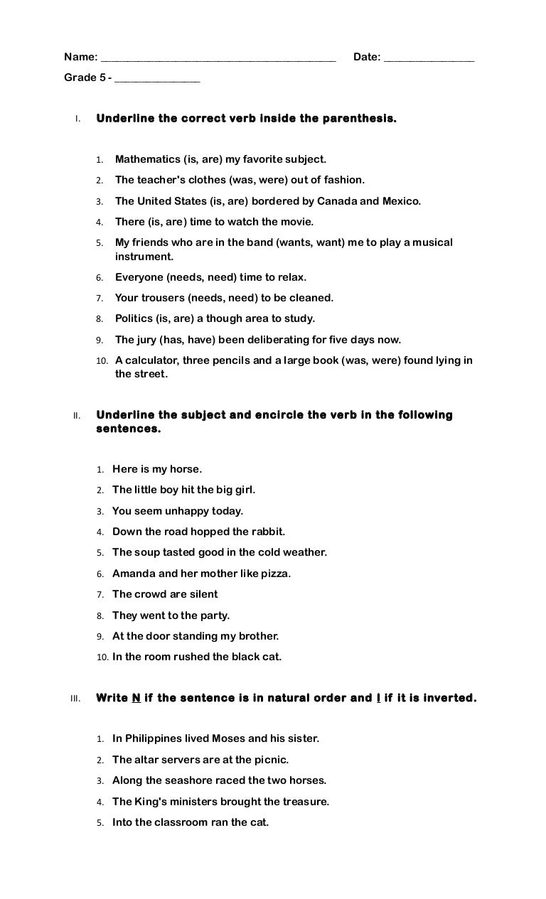 Quiz grade 5 Subject Verb Agreement quiz-grade-5-subject-verb-agreement