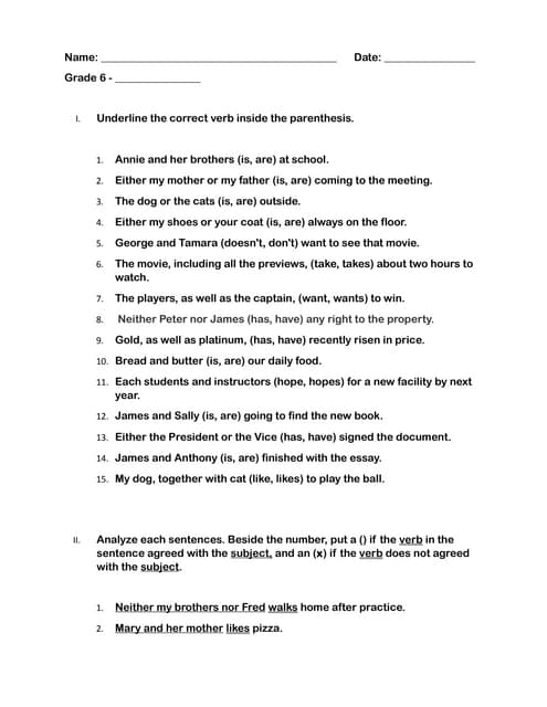 SUBJECT VERB AGREEMENT 5 | PPTX