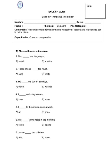 interchange intro Achievement Test Units 5 & 6 | PDF