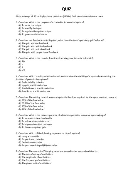Pid controller mcq answers | PPT | Web Development | Internet