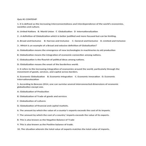 Quiz #1 CONTEMPORARY WORLD-WPS Office.docx