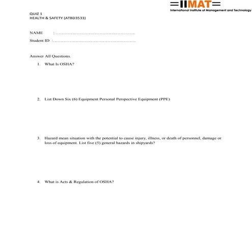 Quiz 1 osha | DOC