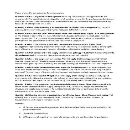 quiz in supply chain with questions and answers on intro to supply ...