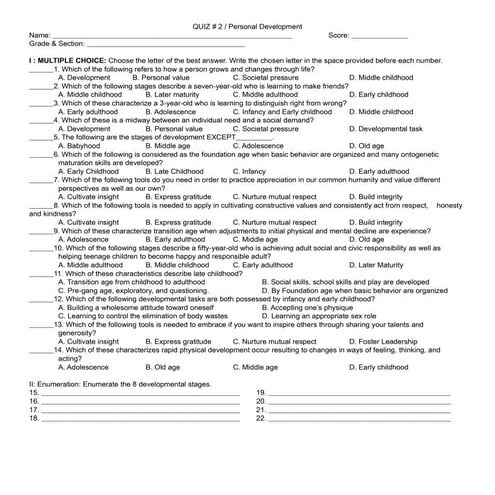 QUIZ 2 IN PERSONAL DEVELOPMENT | DOCX