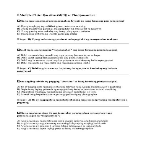 QUIZ FOR PHOTOJOURNALISM FOR SCHOOL PAPER ADVISERS | PDF