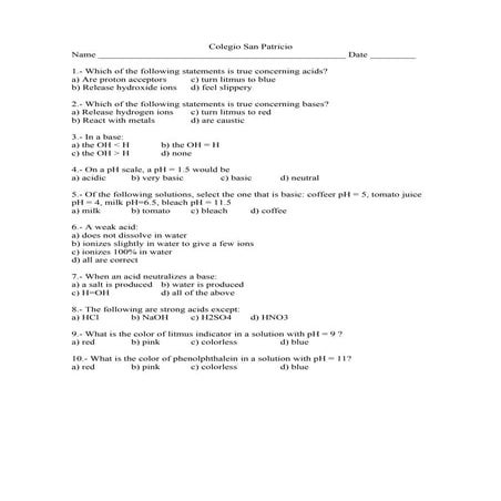 Quiz Acids And Bases 6 | PDF