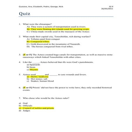 Quiz aztecs group gustavo | DOCX