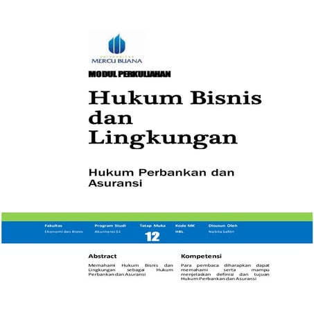 HBL 12, Nabila Safitri, Hapzi Ali, Hukum Perbankan dan Asuransi, Universitas Mercu Buana, 2018 | PDF
