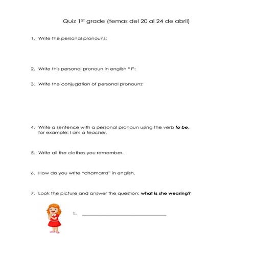 Quiz first grade | PDF