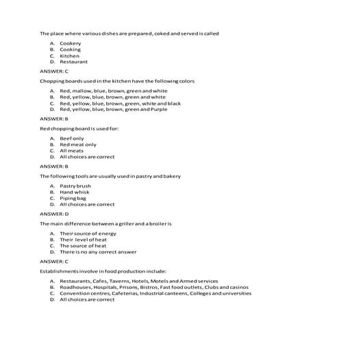 Quiz food preparation and cookery | DOCX