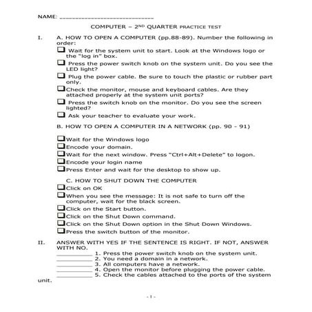 Quiz how to operate PC | PDF