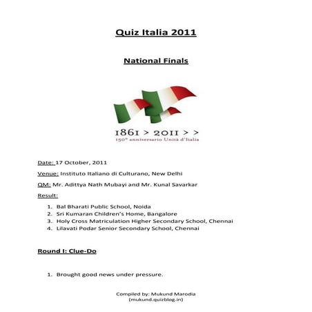 Quiz Italia 2011 National finals | PDF