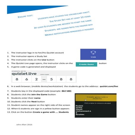 Quizlet Live Teacher Instructions | PDF