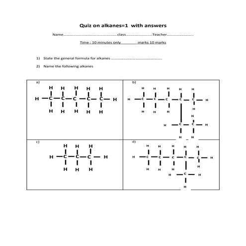 Quiz on alkanes with answers | DOC