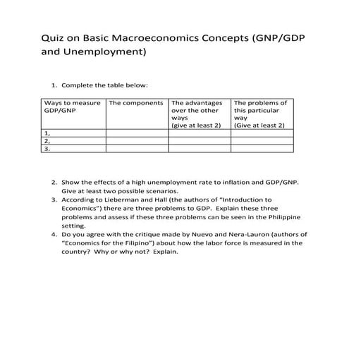 Quiz on basic macroeconomics concepts | DOCX | Economy | Business and ...
