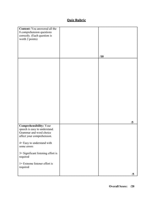 Survival Chinese Quiz Rubric | DOCX