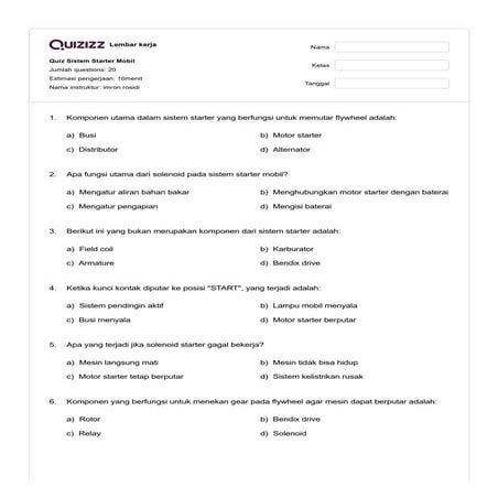 Quiz Sistem Starter Contoh Soal Sistem Starter Pilihan Ganda | PDF