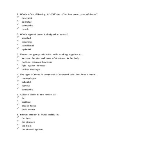 Quiz tissues | DOCX