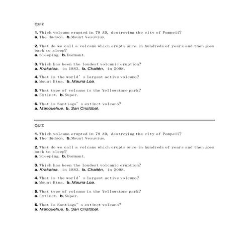 Quiz volcanoes | DOCX
