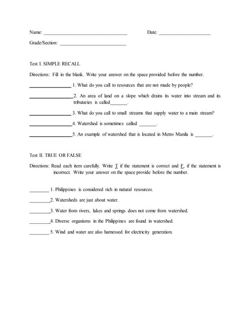 Freshwater quiz | DOCX | Geography | Science