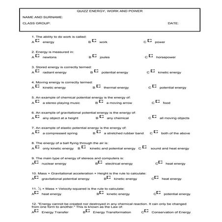 Quizz energy 4º | PDF