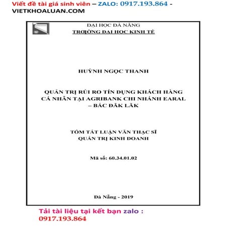 Quản trị rủi ro tín dụng khách hàng cá nhân tại AgriBank Chi nhánh ...