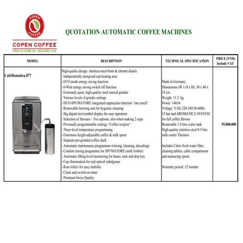 Quotation automatic coffee machines Nivona | PDF