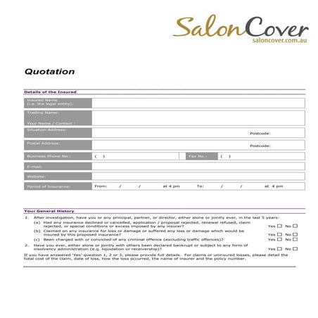 SalonCover Insurance, Quote Slip | PDF