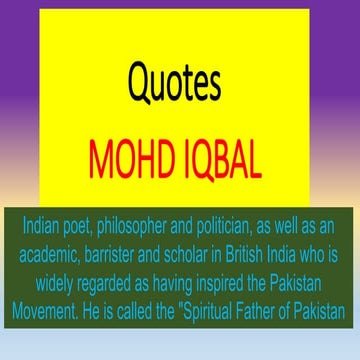 MUHAMMAD IQBAL - SPIRITUAL FATHER OF PAKISTAN | PPT